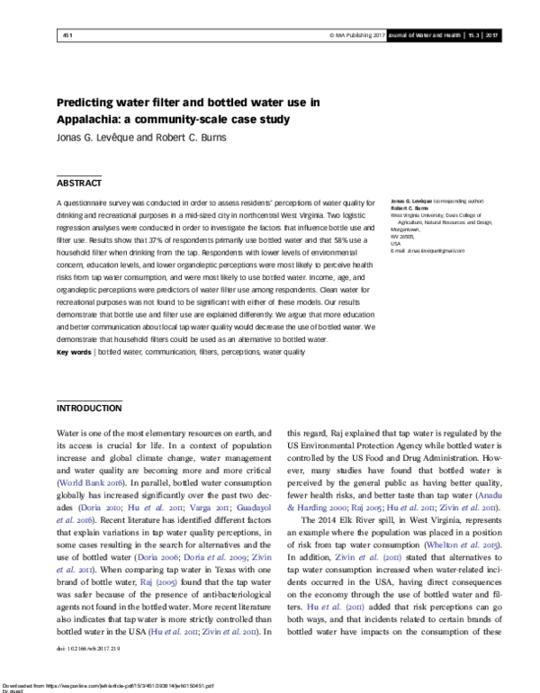 (PDF) Predicting water filter and bottled water use in Appalachia a ...