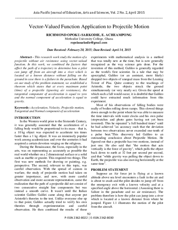 (PDF) Vector-Valued Function Application to Projectile Motion