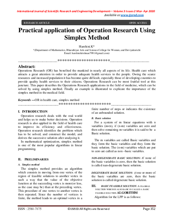 (PDF) Practical application of Operation Research Using Simplex Method