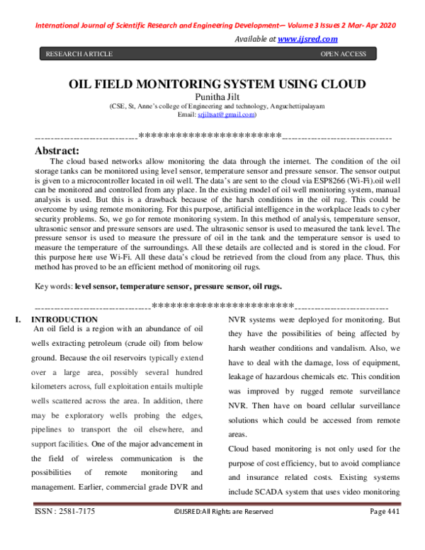 (PDF) OIL FIELD MONITORING SYSTEM USING CLOUD