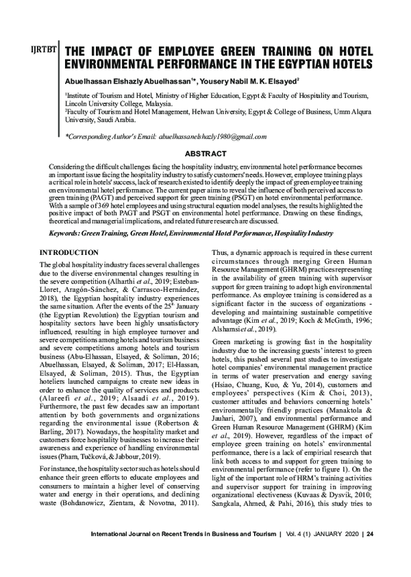 (PDF) IJRTBT THE IMPACT OF EMPLOYEE GREEN TRAINING ON HOTEL ...