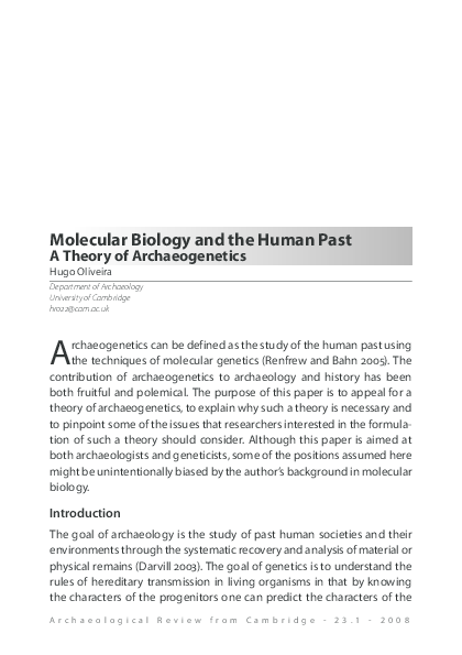 (PDF) Oliveira, HR. 2008. Molecular Biology and the Human Past: a ...