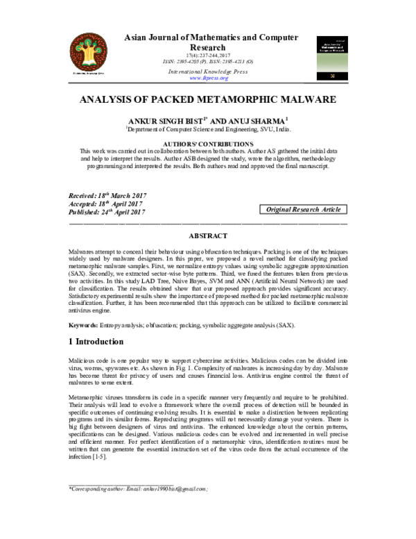 (PDF) Classifying Packed Metamorphic Malware