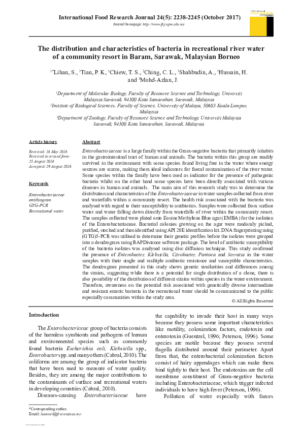 (PDF) The distribution and characteristics of bacteria in recreational ...