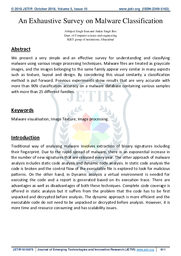 (PDF) An Exhaustive Survey on Malware Classification