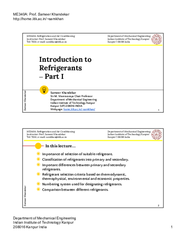 (PDF) Introduction to Refrigerants -Part I