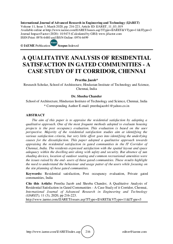 (PDF) A QUALITATIVE ANALYSIS OF RESIDENTIAL SATISFACTION IN GATED ...