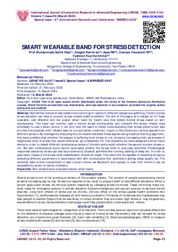 Pdf Smart Wearable Band For Stress Detection