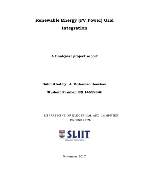 (PDF) Renewable Energy (PV Power) Grid Integration A final-year project ...