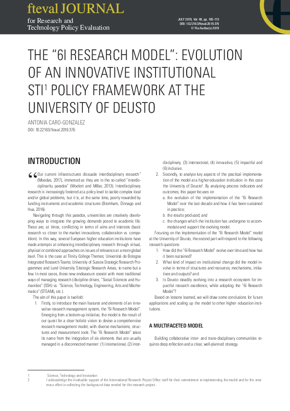 (PDF) The '6i Research model': Evolution of an innovative institutional ...