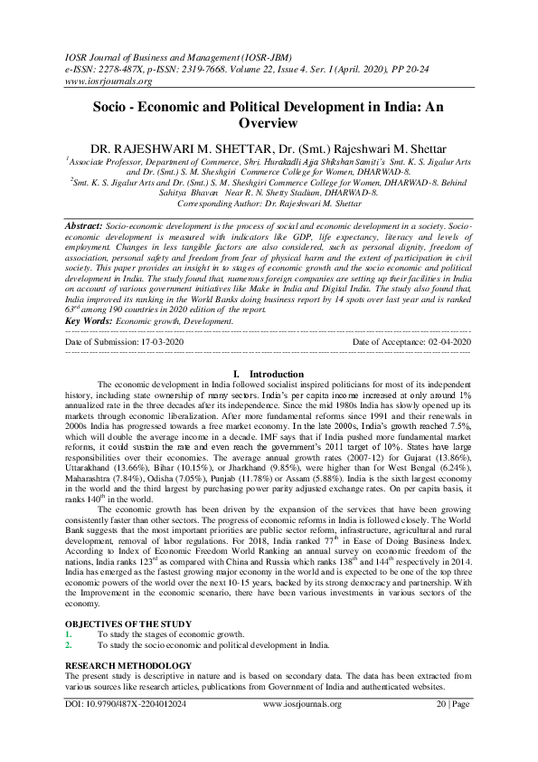 (PDF) Socio -Economic and Political Development in India: An Overview
