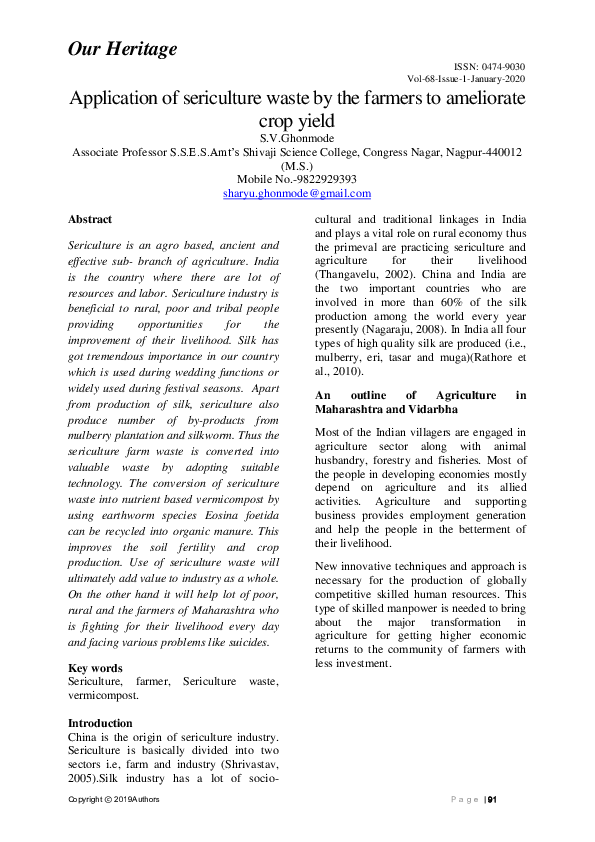 (PDF) Application of sericulture waste by the farmers to ameliorate ...