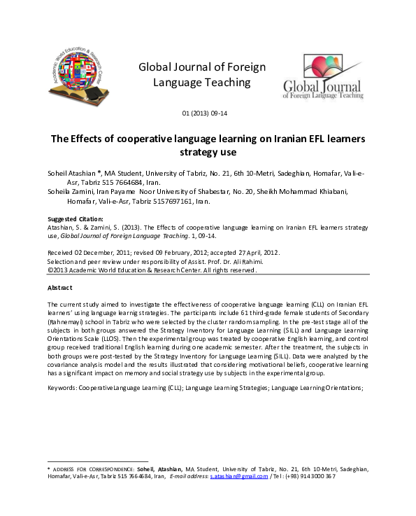 (PDF) The Effects of cooperative language learning on Iranian EFL learners strategy use