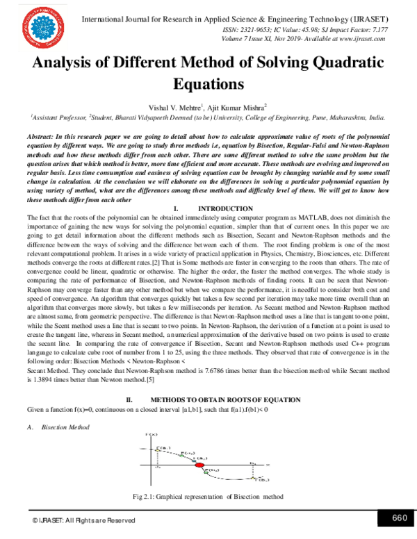 (PDF) Analysis of Different Method of Solving Quadratic Equations