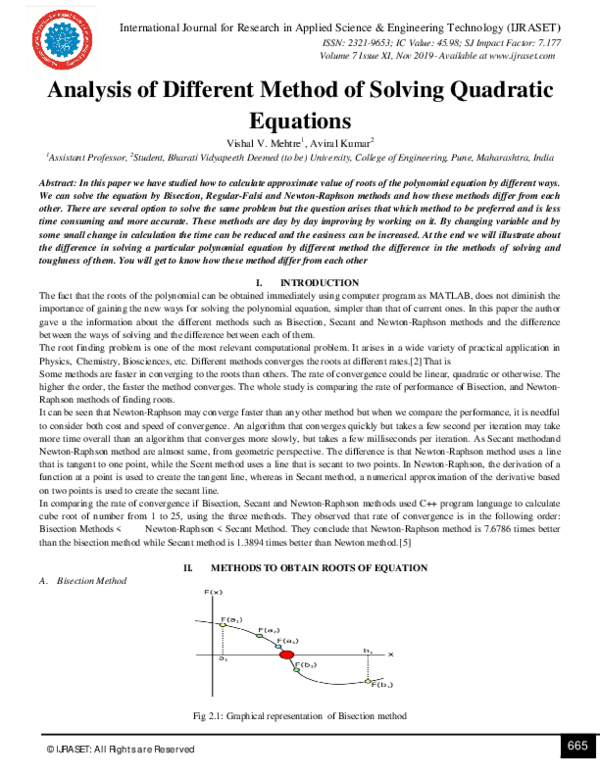 (PDF) Analysis of Different Method of Solving Quadratic Equations