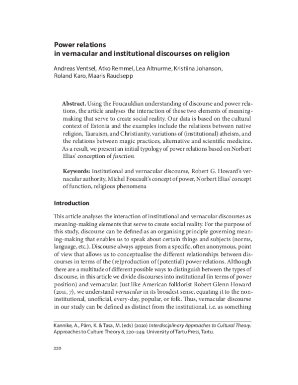 (PDF) Power relations in vernacular and institutional discourses on ...