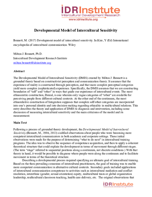 (PDF) Developmental Model of Intercultural Sensitivity