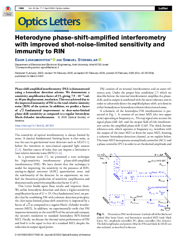 (PDF) Heterodyne phase-shift-amplified interferometry with improved ...