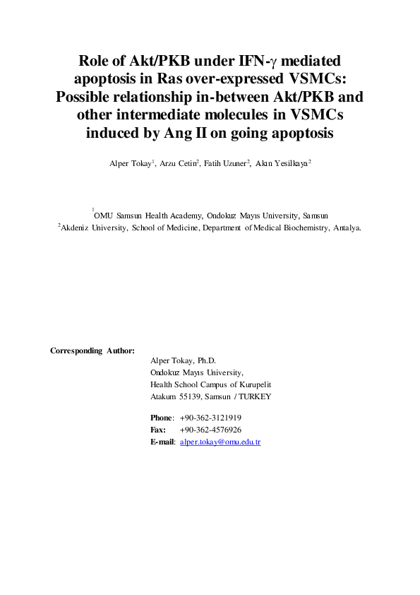 (PDF) Role of Akt/PKB under IFN-gama mediated apoptosis in Ras over-expressed VSMCs: Possible ...