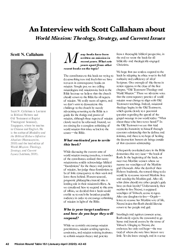 (PDF) An Interview with Scott Callaham about World Mission: Theology ...
