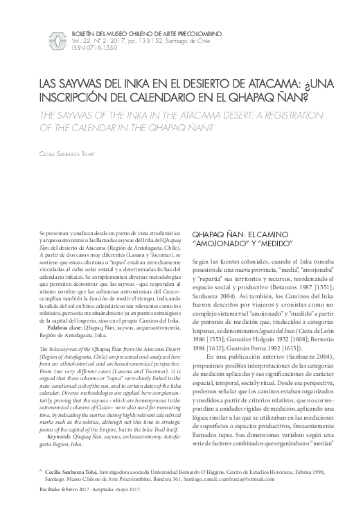 (PDF) THE SAYWAS OF THE INKA IN THE ATACAMA DESERT: A REGISTRATION OF ...