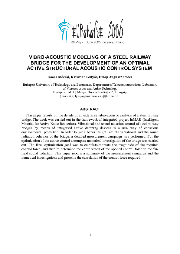 (PDF) VIBRO-ACOUSTIC MODELING OF A STEEL RAILWAY BRIDGE FOR THE ...