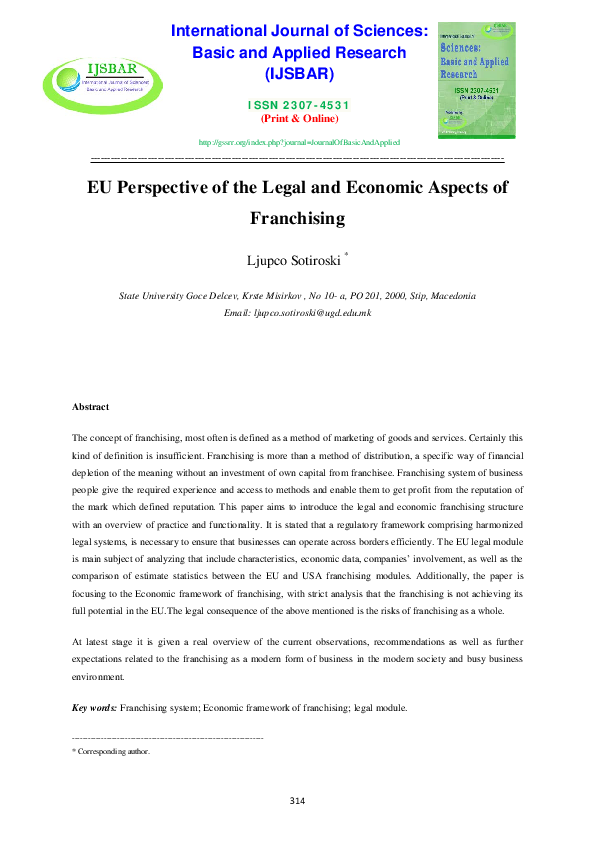 (PDF) EU Perspective of the Legal and Economic Aspects of Franchising