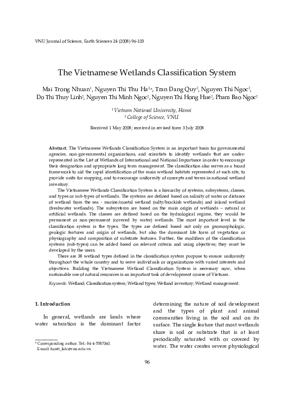 (PDF) The Vietnamese Wetlands Classification System