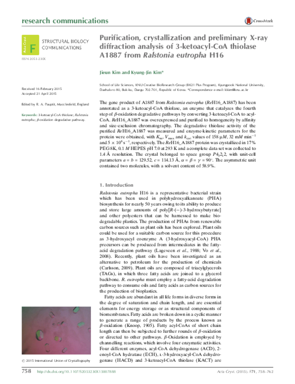 (PDF) Purification, crystallization and preliminary X-ray analysis of the N-terminal domain of ...
