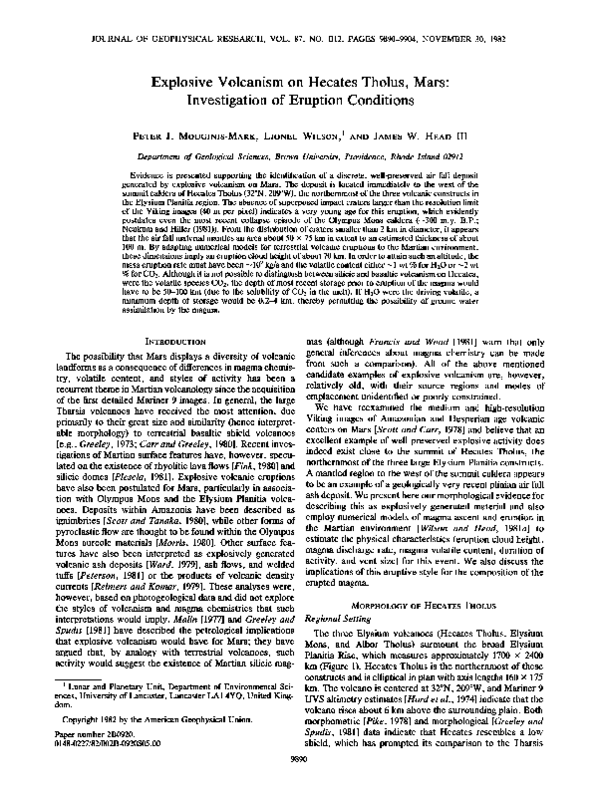 (PDF) Explosive volcanism on Hecates Tholus, Mars: Investigation of ...