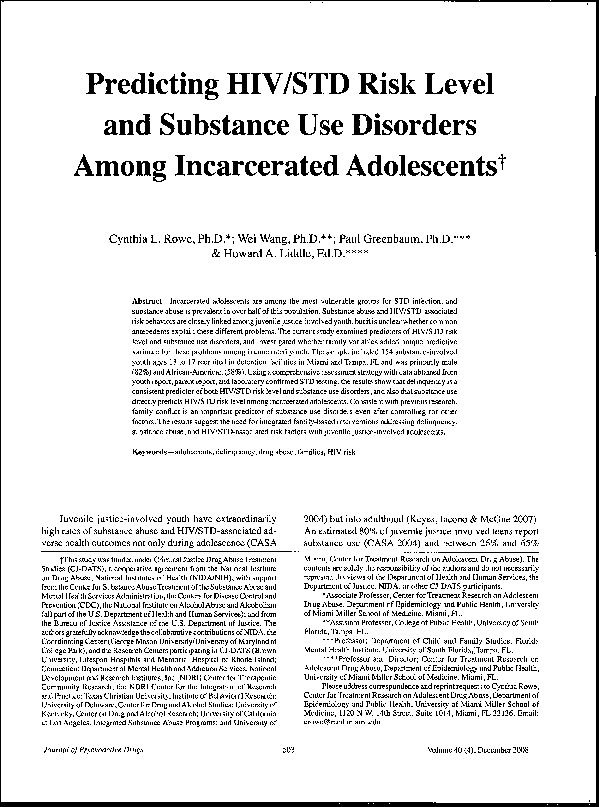 (PDF) Substance Use and HIV-Risk Behaviors Among Young Men Involved in ...