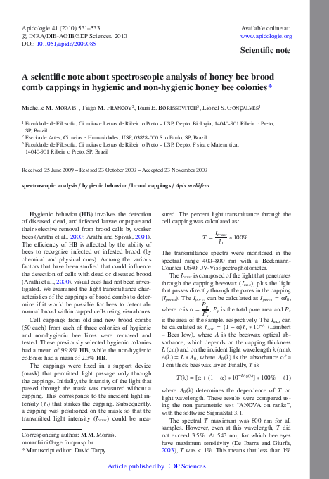 (PDF) A scientific note about spectroscopic analysis of honey bee brood ...