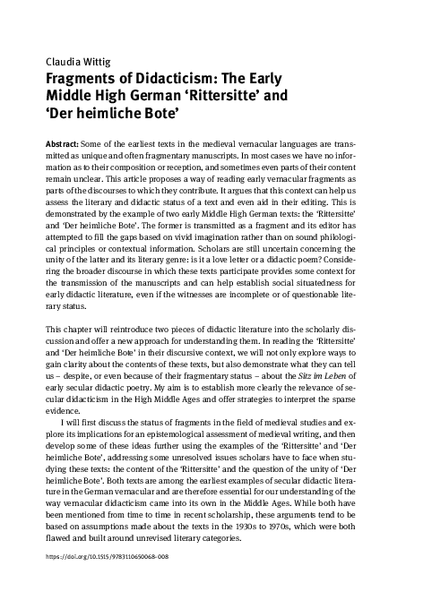 (PDF) Fragments of Didacticism: The Early Middle High German ...