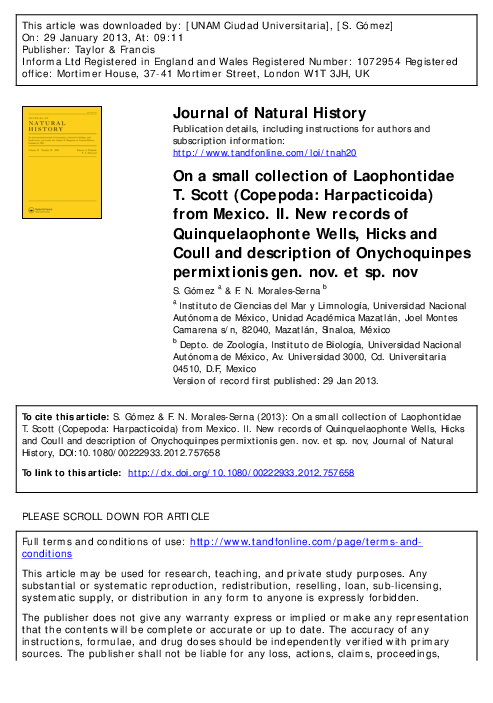 (PDF) On a small collection of Laophontidae T. Scott (Copepoda ...