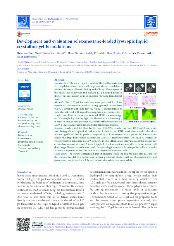 (PDF) Development and evaluation of exemestane-loaded lyotropic liquid ...