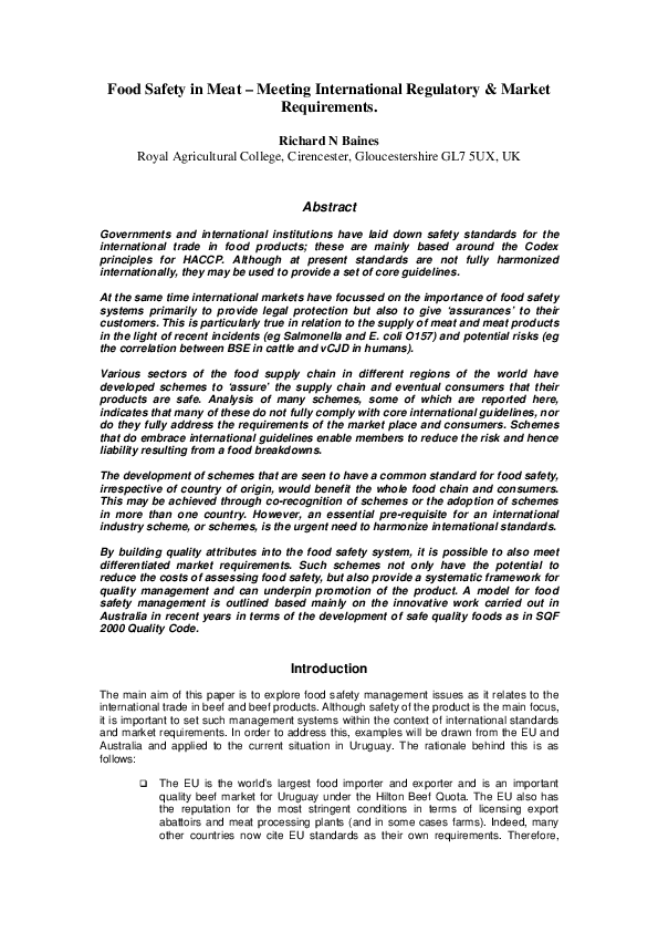 (PDF) Food Safety in Meat Meeting International Regulatory & Market ...