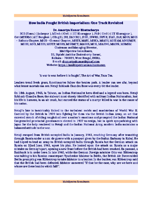 (PDF) How India Fought British Imperialism: One Track Revisited