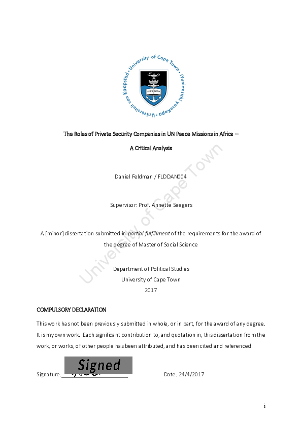 (PDF) The Roles of Private Security Companies in UN Peace Missions in ...