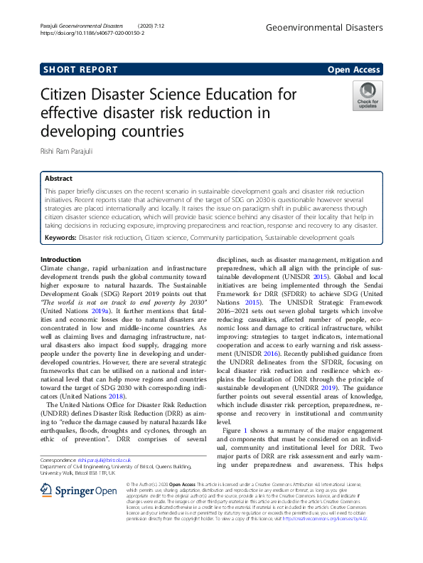 (PDF) Citizen Disaster Science Education for effective disaster risk ...