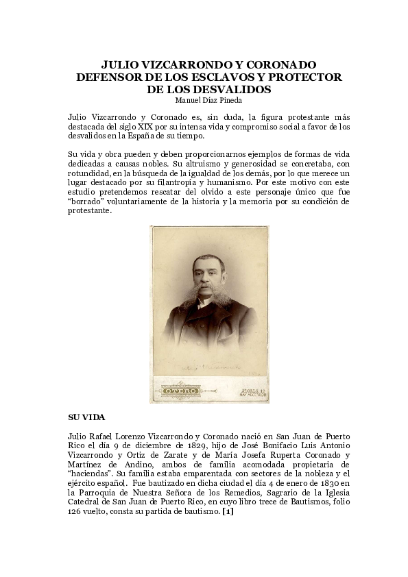 (PDF) JULIO VIZCARRONDO Y CORONADO DEFENSOR DE LOS ESCLAVOS Y PROTECTOR ...