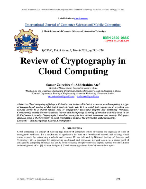 (PDF) Review of Cryptography in Cloud Computing﻿
