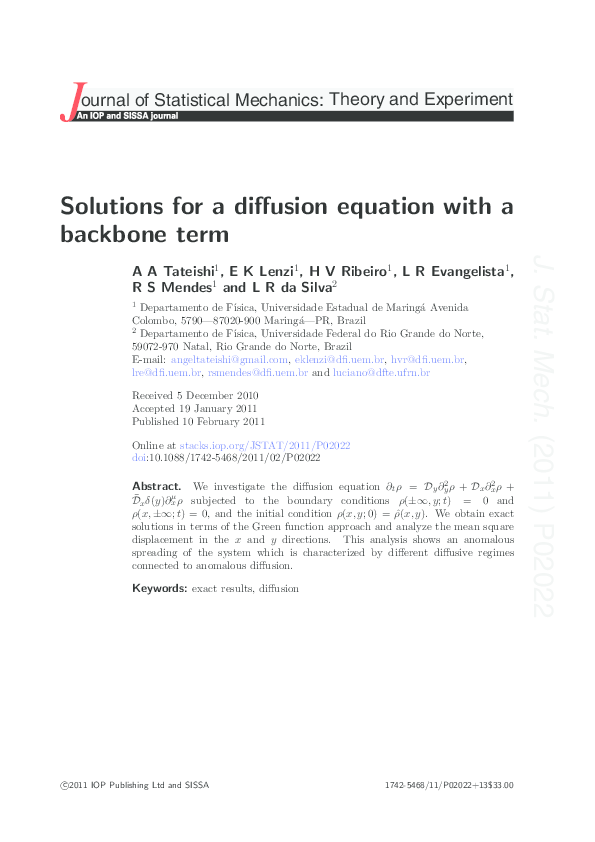 (PDF) Solutions for a diffusion equation with a backbone term