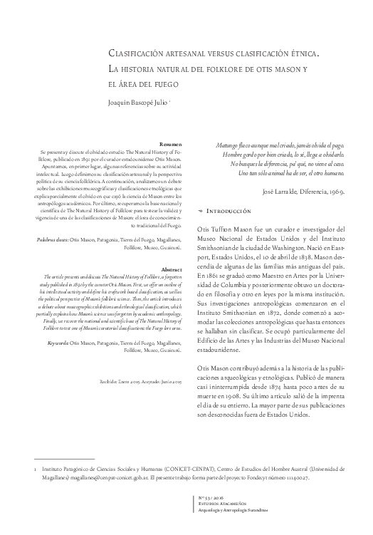 (PDF) Clasificación artesanal versus clasificación étnica. La historia ...