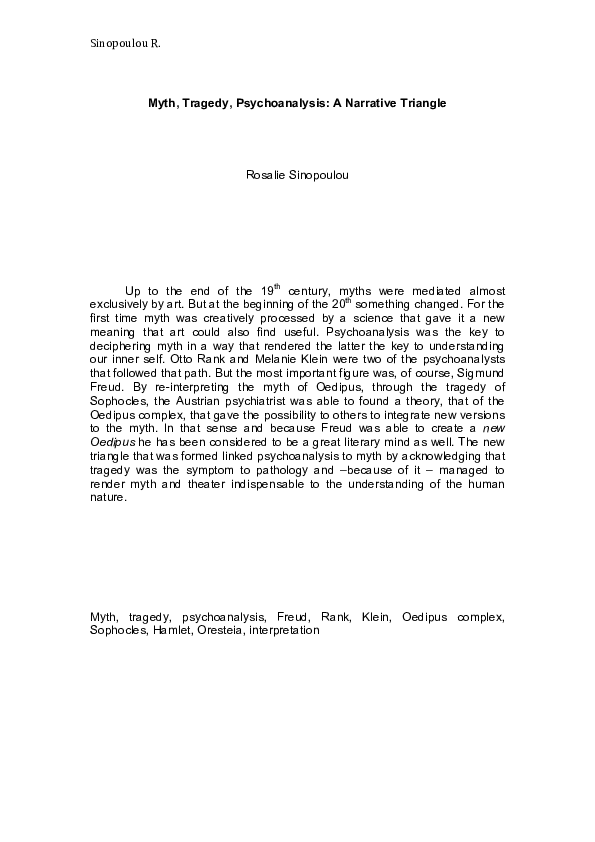 (PDF) Myth, Tragedy, Psychoanalysis: A Narrative Triangle