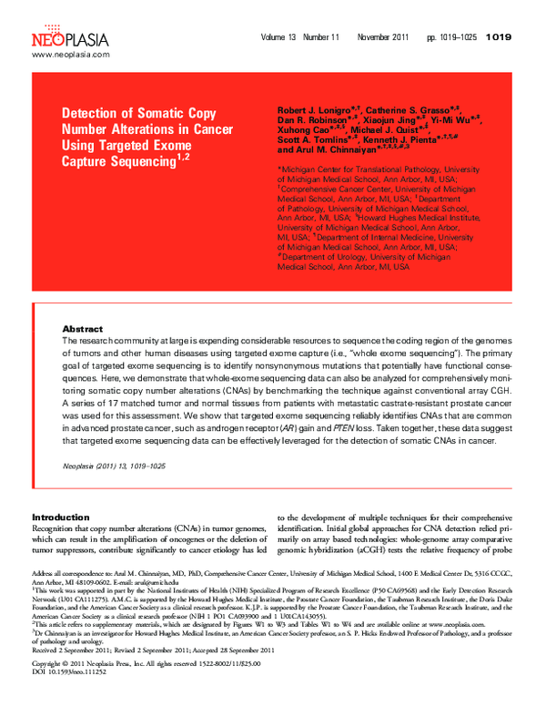 Pdf Detection Of Somatic Copy Number Alterations In Cancerusing Targeted Exome Capture Sequencing