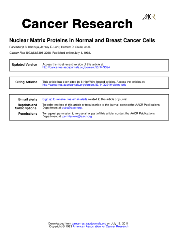 (PDF) Nuclear matrix proteins in normal and breast cancer cells