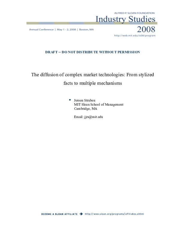(PDF) The diffusion of complex market technologies: From stylized facts ...