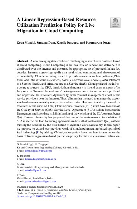 (PDF) A Linear Regression-Based Resource Utilization Prediction Policy for Live Migration in ...