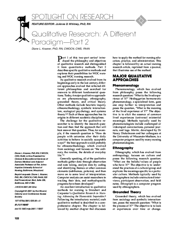 (PDF) Qualitative research: A different paradigm—Part 1