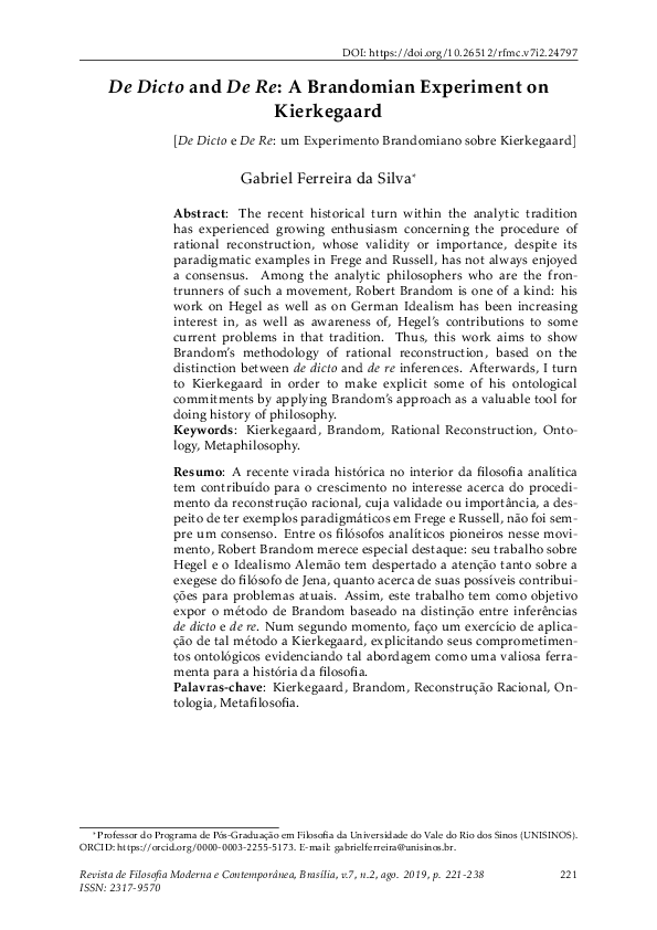 (PDF) De Dicto and De Re: A Brandomian Experiment on Kierkegaard